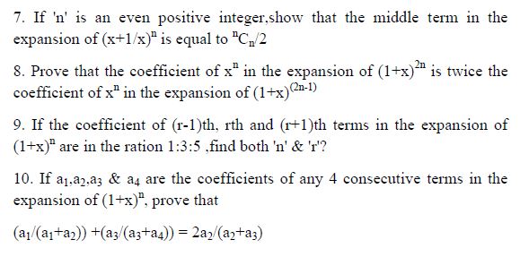 Cbse Class 11 Mathematics Binomial Theorem Formulas And Questions